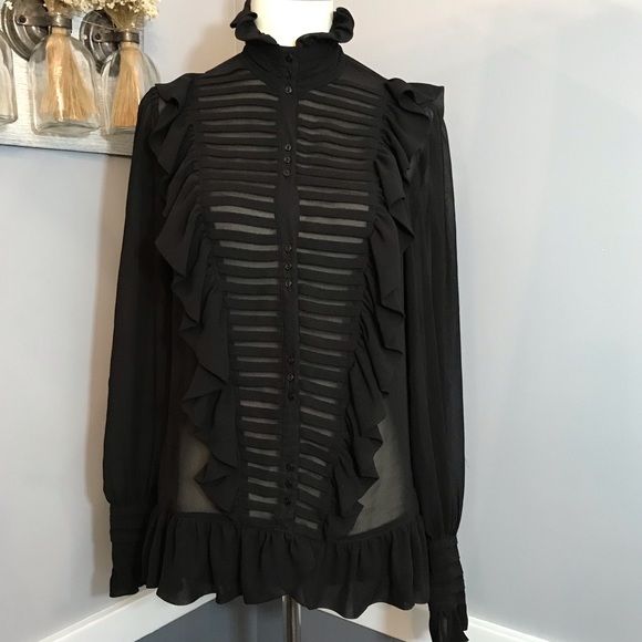 Zara | Tops | Zara Black High Neck Ruffle Top | Poshmark